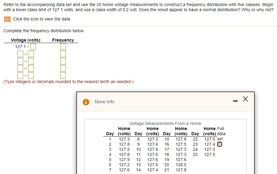 SOLVED: Refer t0 the accompanying data set and use the 25 home voltage measurements t0 construct ...