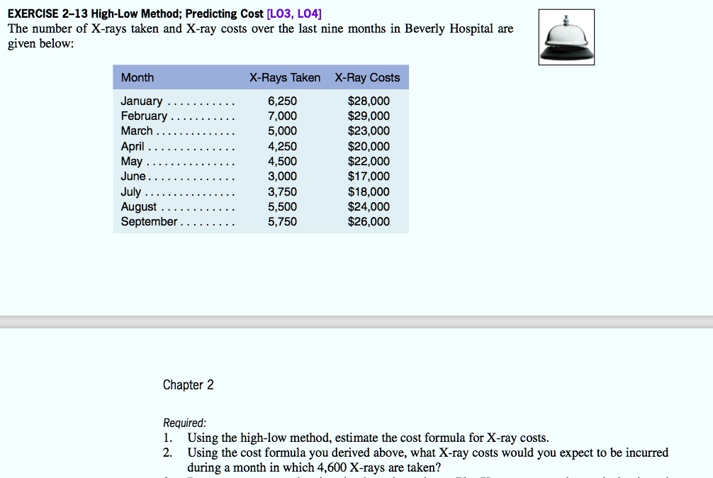 SOLVED: EXERCISE 2-13 High-Low Method: Predicting Cost [LO3, LO4] The number of X-rays taken and ...