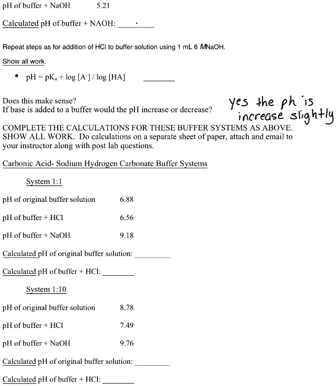 SOLVED:pH of butfer NaOH 5.21 Calculated pH of buffer NAOH: Repeat steps as for addition of HCI ...