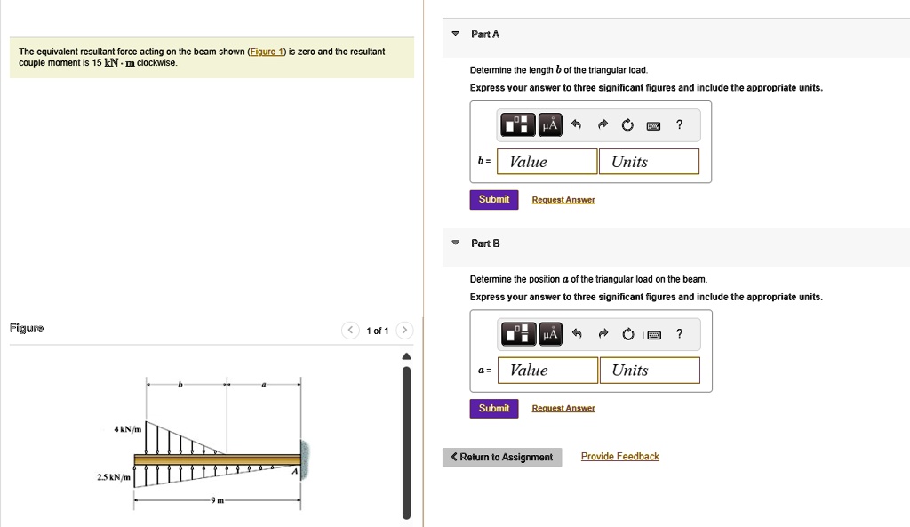 The equivalent resultant force acting on the beam shown (Figure 1) is zero and the resultant ...