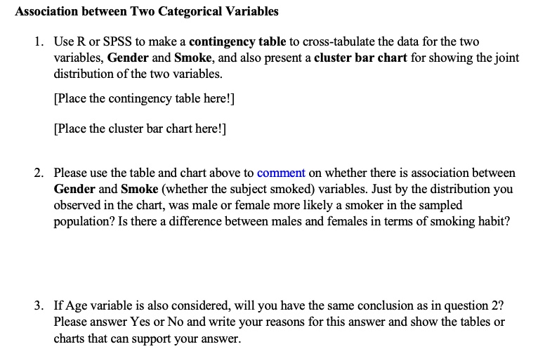 association between two categorical variables use r or spss to make a ...