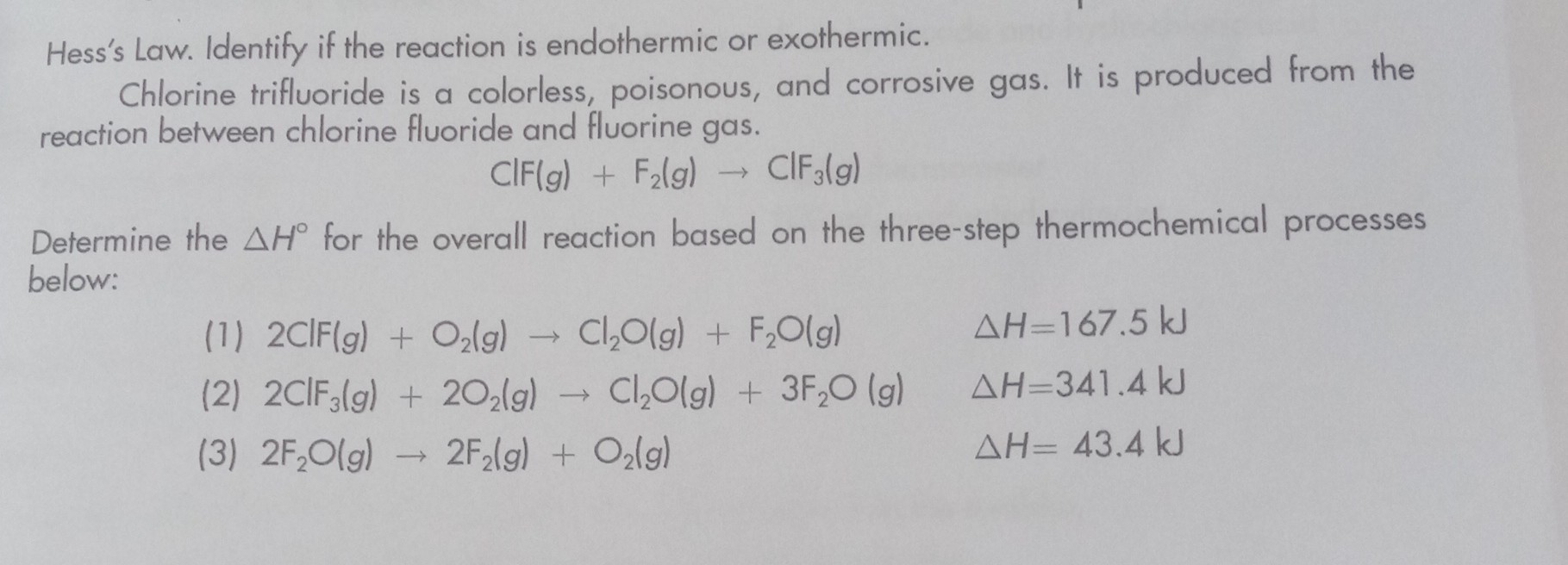 Hess's Law. Identify if the reaction is endothermic or exothermic ...