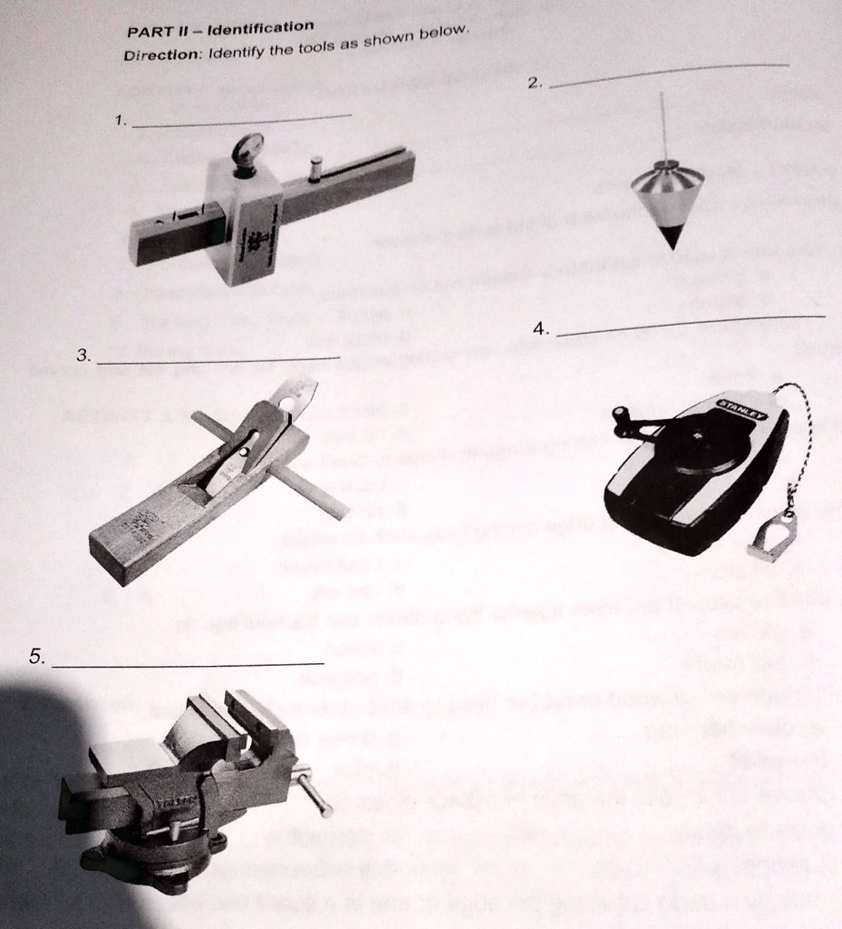 PART II – Identification Direction: Identify the tools as shown below ...