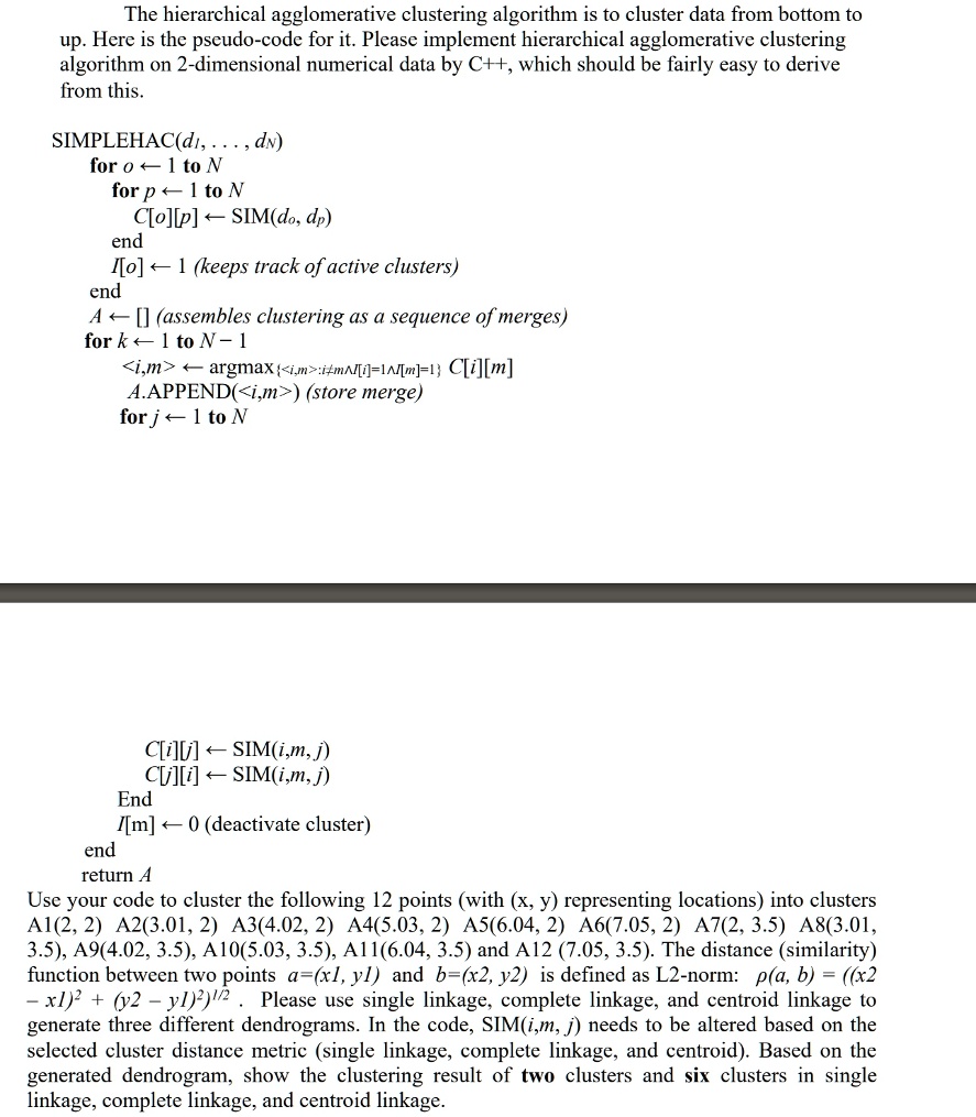 Solved The Hierarchical Agglomerative Clustering Algorithm Is Used To Cluster Data From Bottom