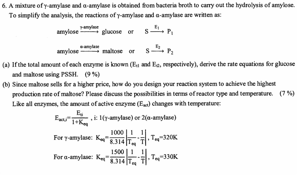 SOLVED: A mixture of y-amylase and a-amylase is obtained from bacterial ...