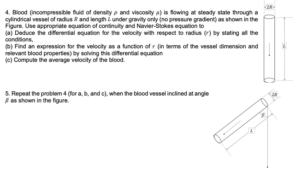 SOLVED: 2R 4. Blood (incompressible fluid of density p and viscosity is flowing at steady state ...