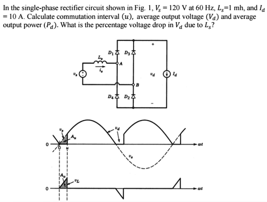 in the single phase rectifier circuit shown in fig 1vs120v at 60hzls1mh and id 10a calculate ...