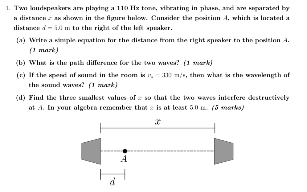 SOLVED: Two loudspeakers are playing a 110 Hz tone, vibrating in phase ...