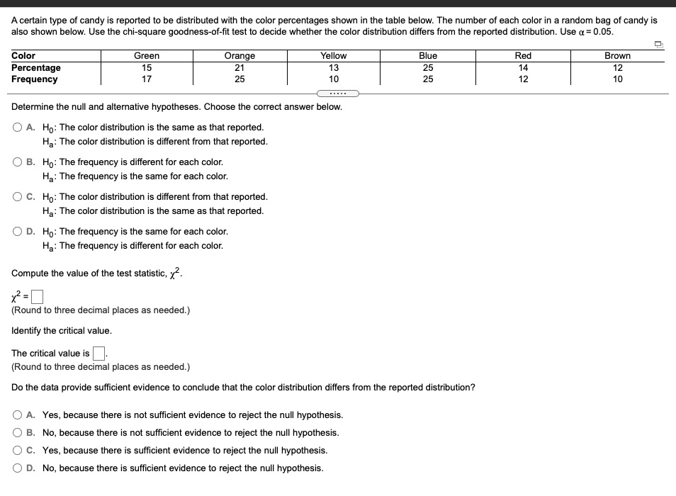 SOLVED: A certain type of candy is reported to be distributed with the ...