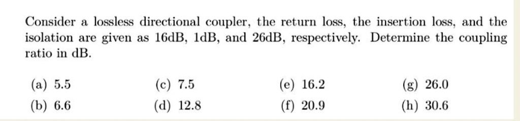 SOLVED: Consider a lossless directional coupler. the return loss, the ...