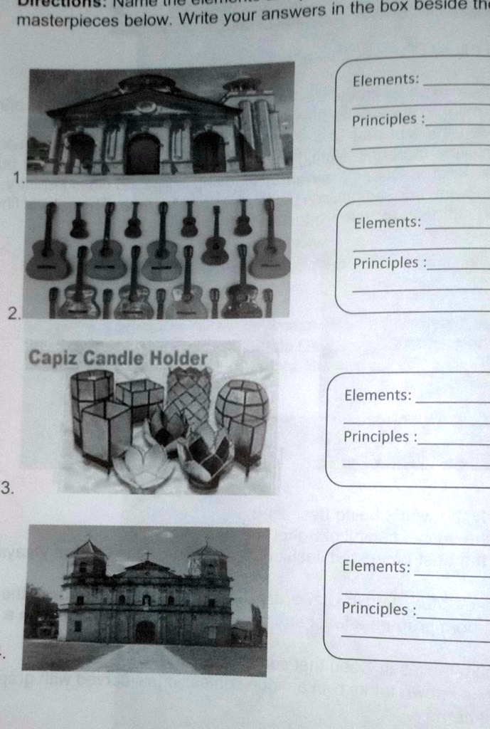 masterpieces below. Write your answers in the box beside the Elements ...