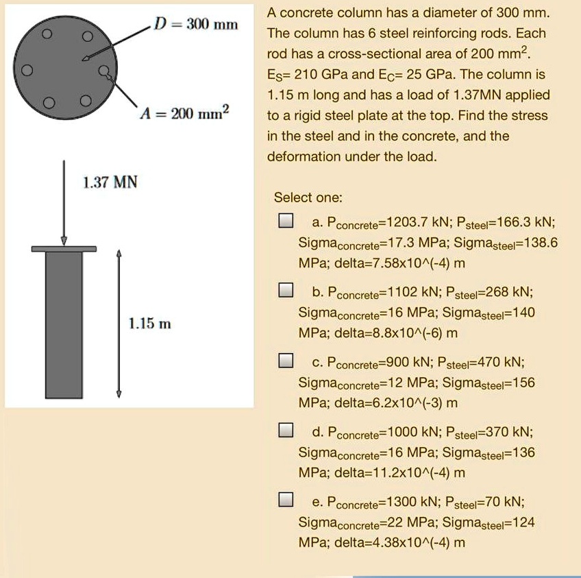 a concrete column has a diameter of 300 mm the column has 6 steel ...