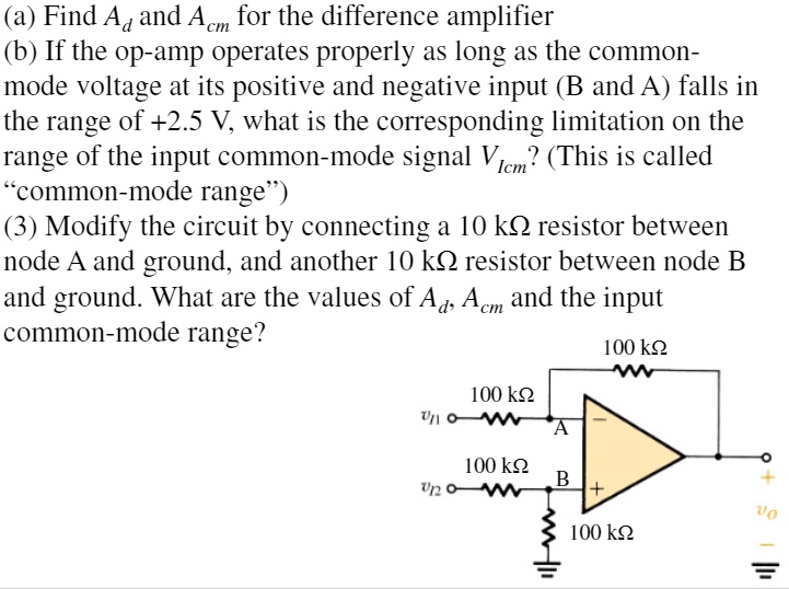 SOLVED: (a) Find Ad and Acm for the difference amplifier (b) If the op ...