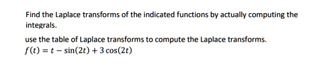 SOLVED: Find the Laplace transforms of the indicated functions by actually computing the ...