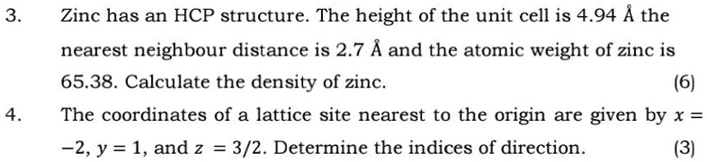 3 zinc has an hcp structure the height of the unit cell is 494 a the ...