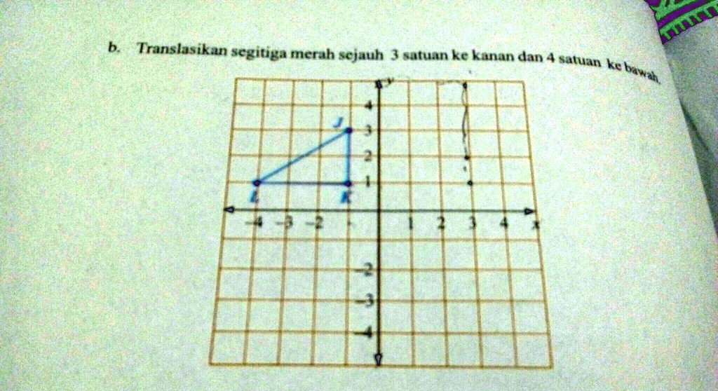 SOLVED: translansikan segitiga merah sejauh 3 satuan ke kanan dan 4 satuan ke bawah Translasikan ...