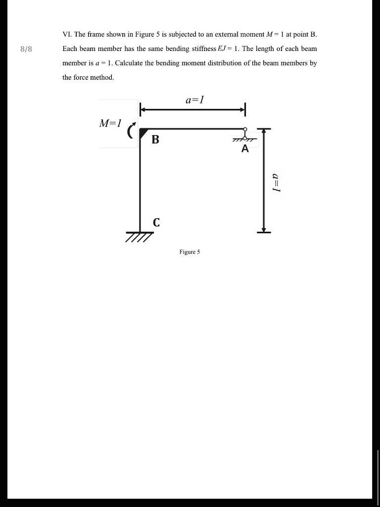 SOLVED: VI. The frame shown in Figure 5 is subjected to an external ...