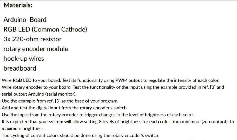 SOLVED: Materials: Arduino Board RGB LED (Common Cathode) 3x 220-ohm ...