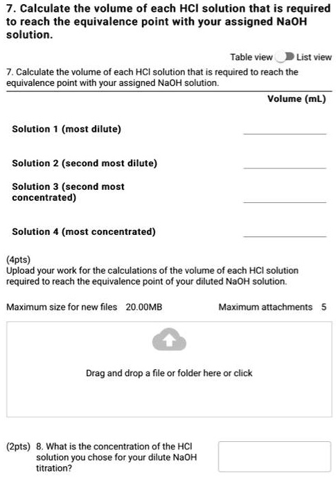 SOLVED: Calculate the volume of each HCI solution that is required to reach the equivalence ...