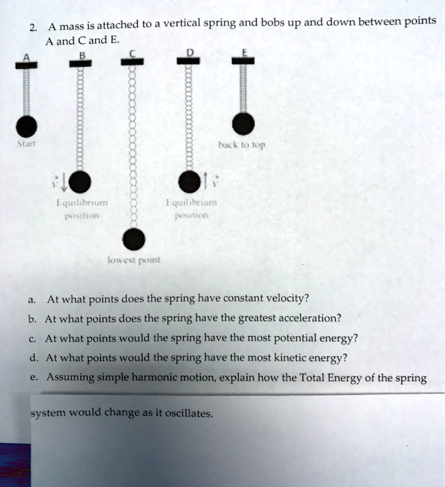 SOLVED: attached to vertical spring and bobs Up and down between points ...