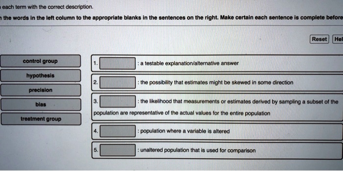 SOLVED: each term with the correct description. the words In the Ieft ...