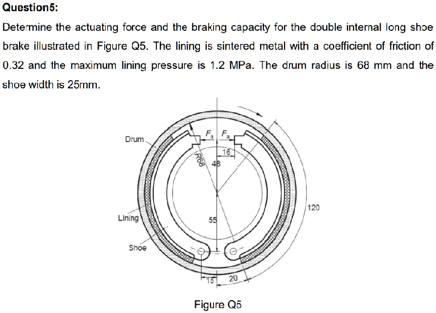 SOLVED: Determine the actuating force and the braking capacity for the ...
