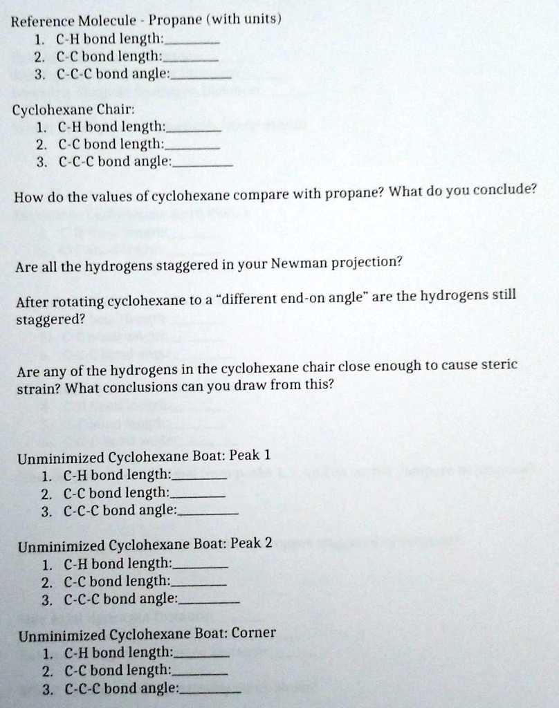SOLVED: Reference Molecule Propane (with units) C Hhond length: C Chond ...