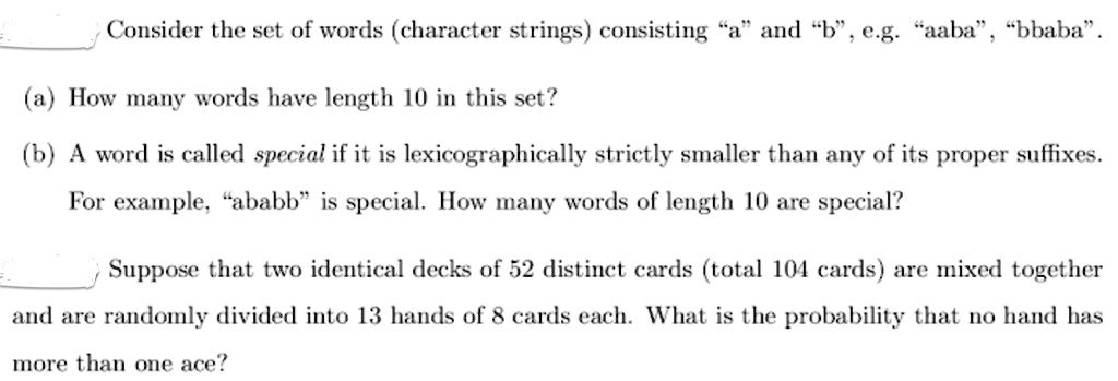 Consider the set of words (character strings) consisting "a" and "b", e ...