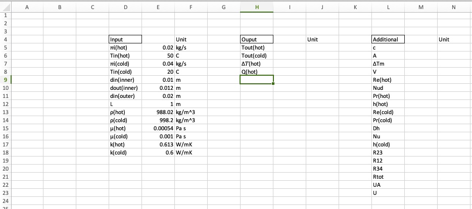 SOLVED: Above is an excel spreadsheet used to make calculations for a ...