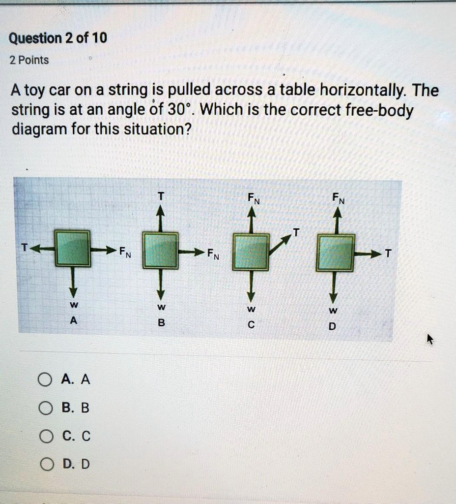 Question 2 of 10 2 Points A toy car on a string is pulled across a ...