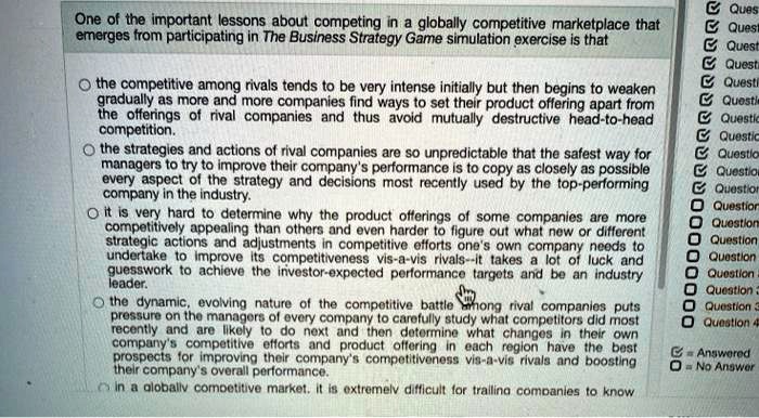SOLVED: One of the important lessons about competing in a globally ...