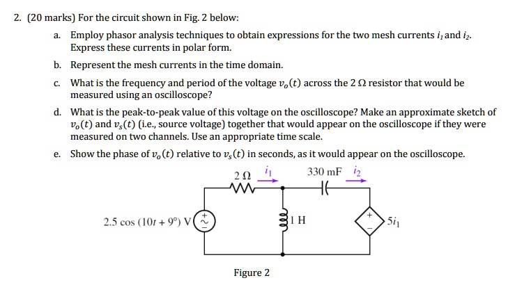2. (20 marks) For the circuit shown in Fig. 2 below: a. Employ phasor analysis techniques to ...