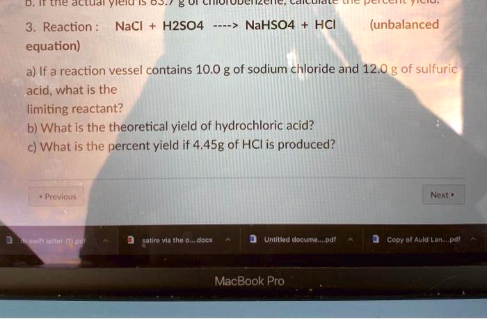 SOLVED: Wtne acludi Yiciu 5 OJ 6 Ui CiotodC Reaction NaCl H2S04 NaHSO4 ...
