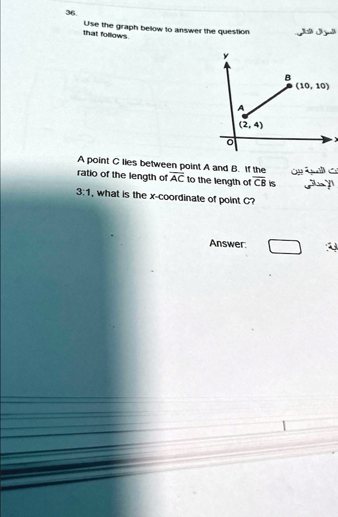 36. Use the graph below to answer the question that follows. A (2, 4) A point C lies between ...