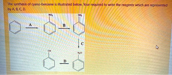 The synthesis of cyano-benzene is illustrated below. Your required to ...