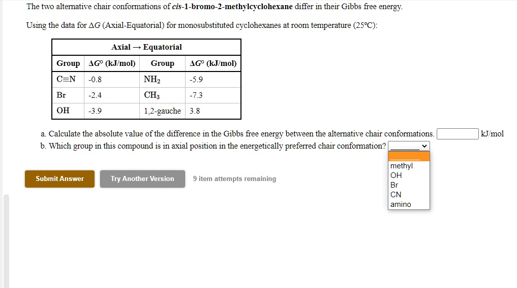 SOLVED:The two alternative chair conformations of cis-1-bromo-2-methylcycloherane differ in ...