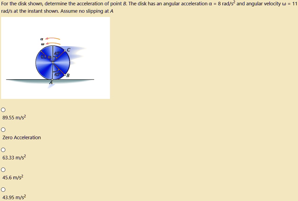 For the disk shown, determine the acceleration of point B. The disk has an angular acceleration ...
