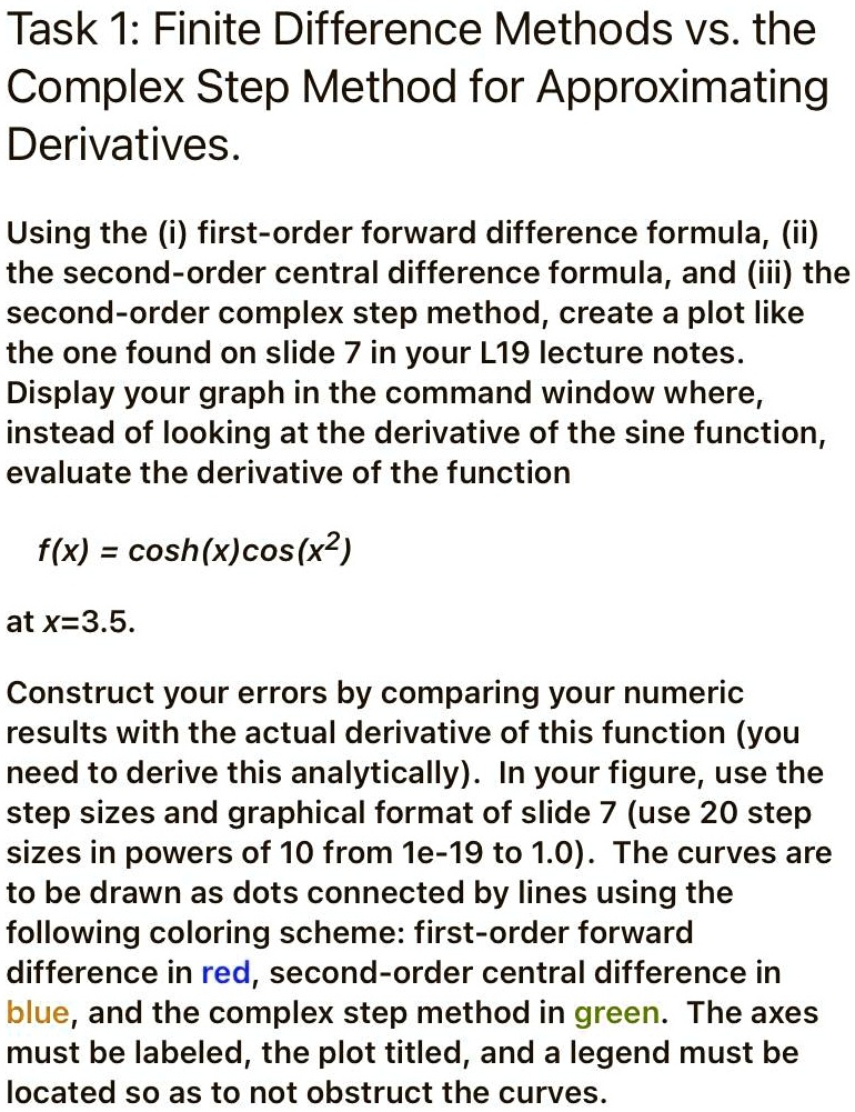 task 1 finite difference methods vsthe complex step method for ...