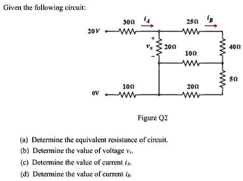 SOLVED: Given the following circuit: 300 iA WWW 250 iB W 20V Vx 200 100 400 50 100 WWWW 200 WWW ...