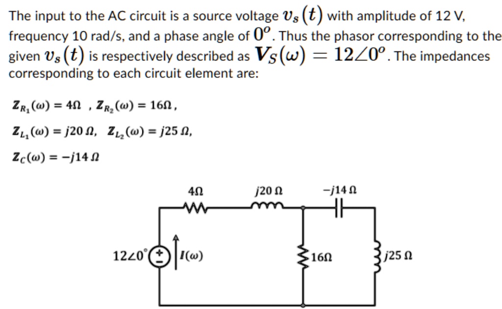 The input to the AC circuit is a source voltage vs(t) with amplitude of ...
