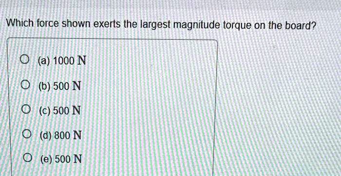 SOLVED: Which force shown exerts the largest magnitude torque on the ...
