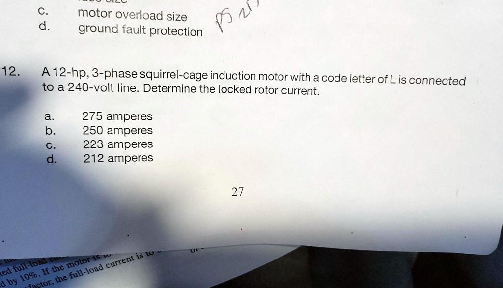 SOLVED: Motor Overload Size and Ground Fault Protection A 12-hp, 3 ...