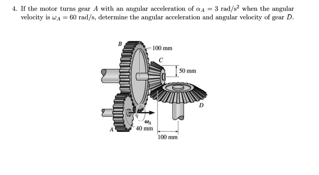 4. If the motor turns gear A with an angular acceleration of = 3 rad/s ...