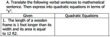 SOLVED: Translate the following verbal sentences to mathematical ...