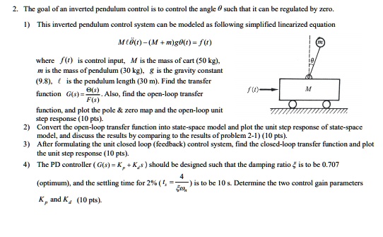 2. The goal of an inverted pendulum control is to control the angle θ ...