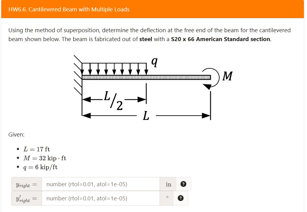 hw66 cantilevered beam with multiple loads using the method of ...