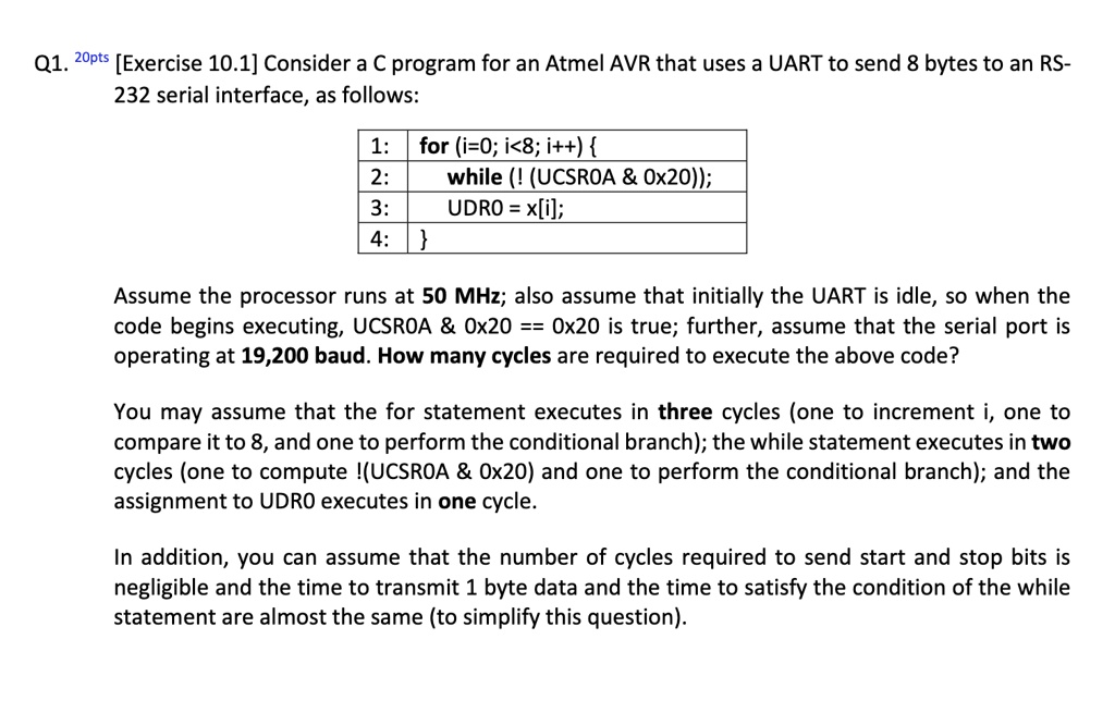 SOLVED: Q1. 20pts [Exercise 10.1] Consider a C program for an Atmel AVR ...