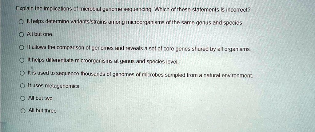 SOLVED: Explain the implications of microbial genome sequencing. Which of these statements is ...