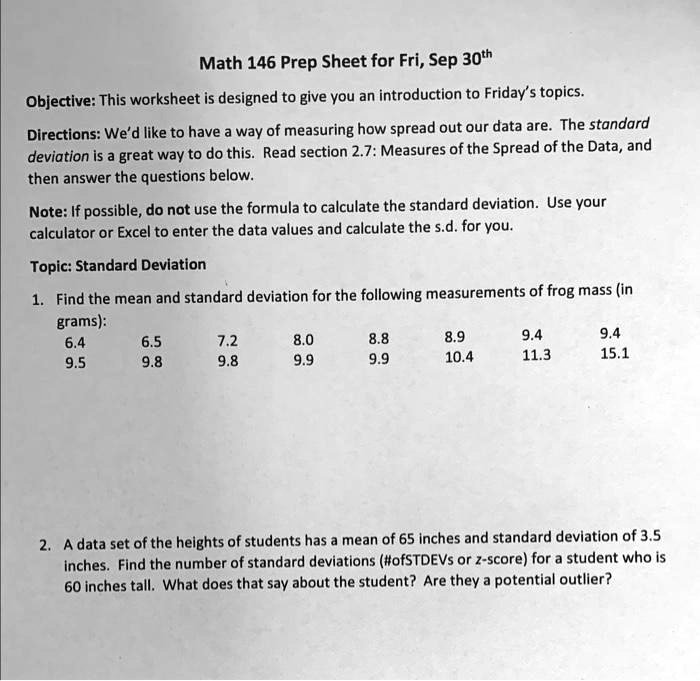 Math 146 Prep Sheet for Fri, Sep 30th Objective: This worksheet is designed to give you an ...