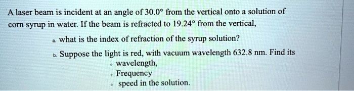 SOLVED: A laser beam is incident at an angle of 30.09 from the vertical ...